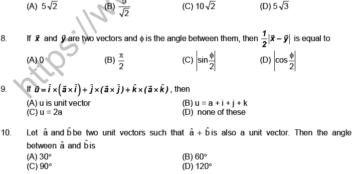 JEE Mathematics Vectors MCQs Set C with Answers